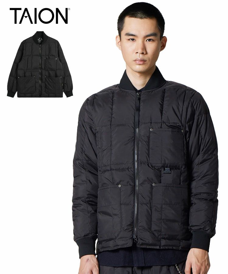 ワーク リブネックWジップ ダウンジャケット / ブラック-B [TAION-108WZWK]