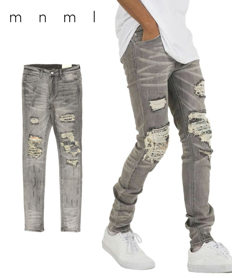 X284 MOTO SKINNY DENIM [I] / グレー×ブルー [25ML-SP113D]